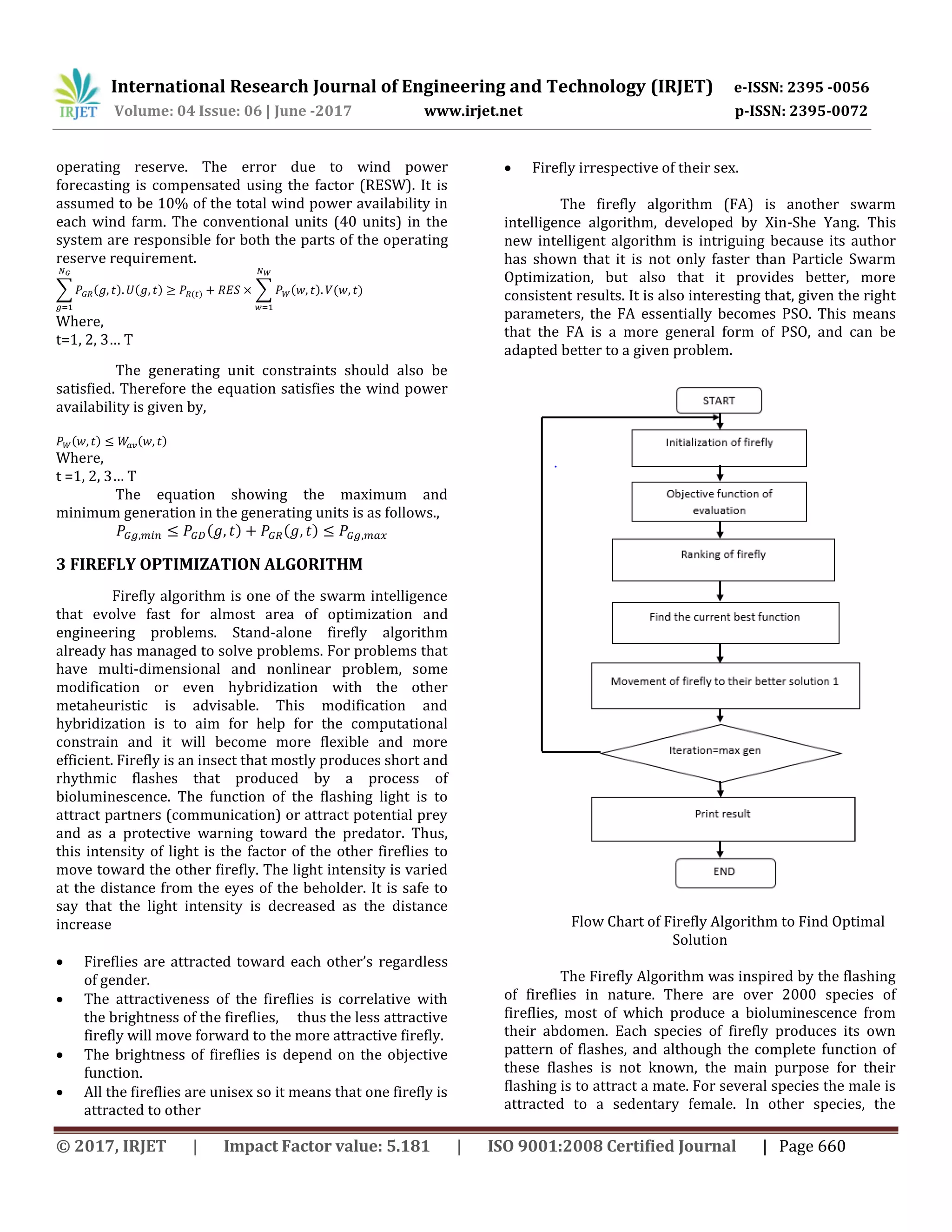 Electricity Generation Scheduling An Improved For Firefly Optimization Algorithm Pdf