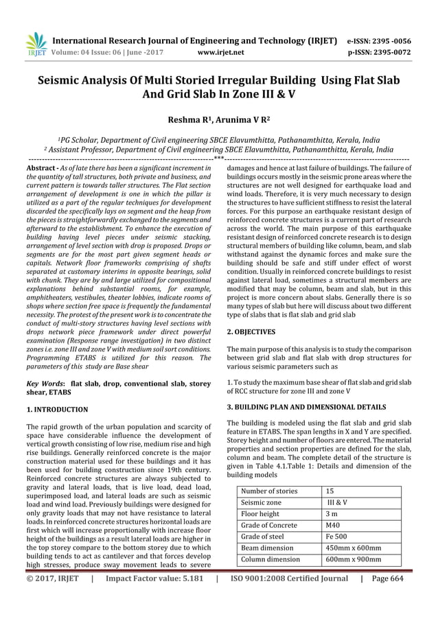 Seismic Analysis of Multi Storied Irregular Building using Flat Slab and Grid Slab in Zone III ...