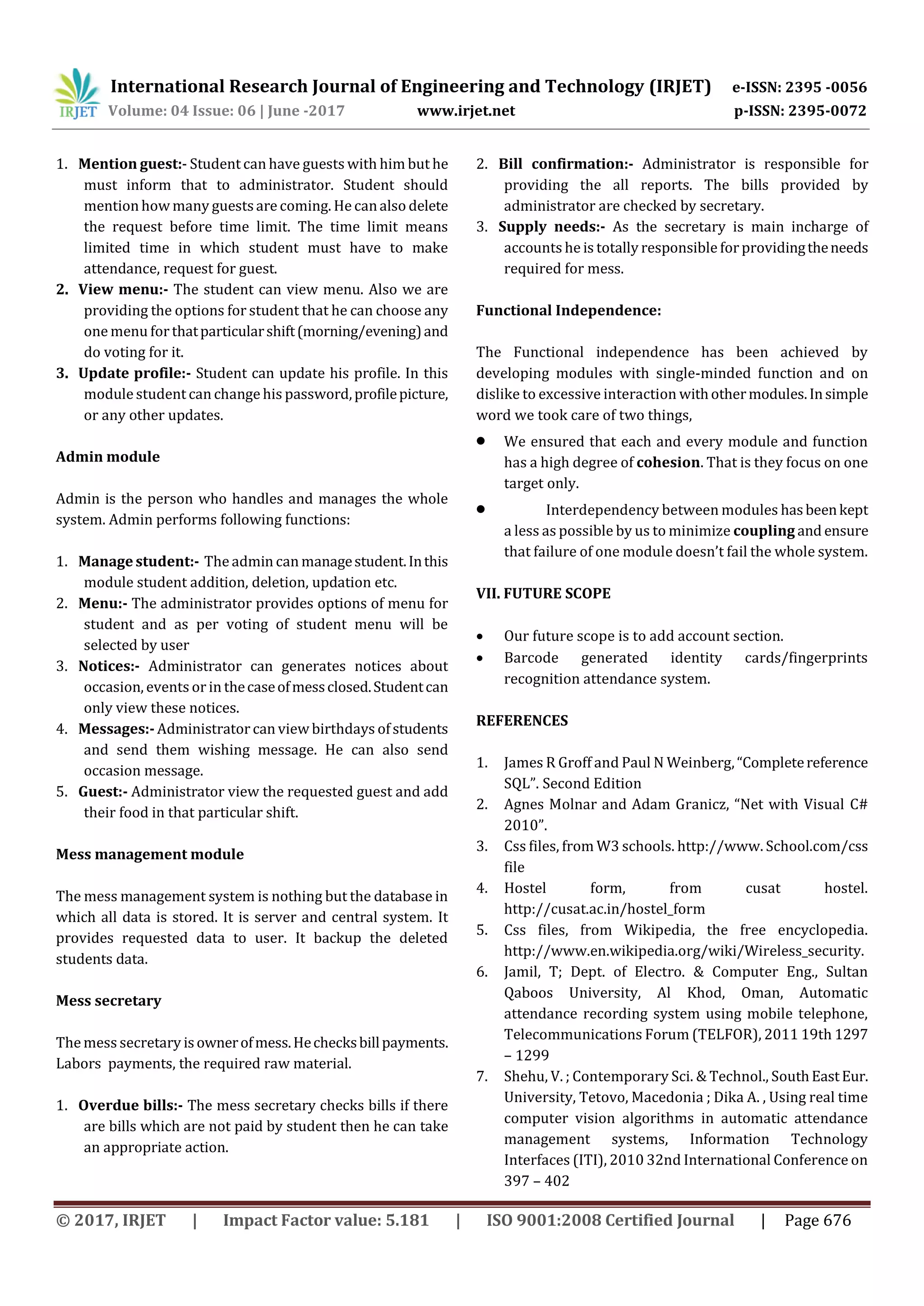 Hostel Mess Attendance Management System using Wifi | PDF