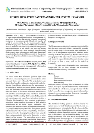 Hostel Mess Attendance Management System using Wifi | PDF