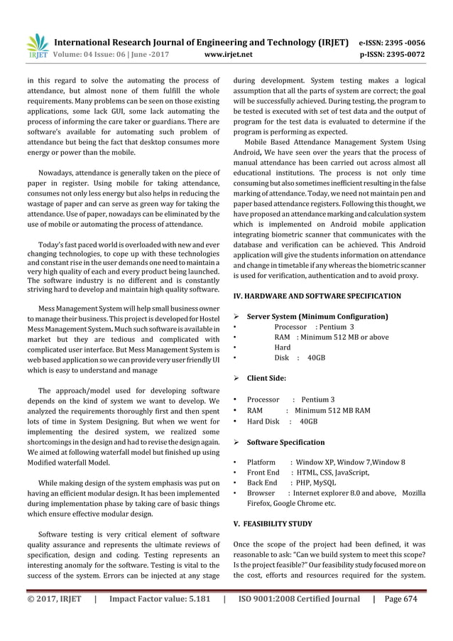 Hostel Mess Attendance Management System using Wifi