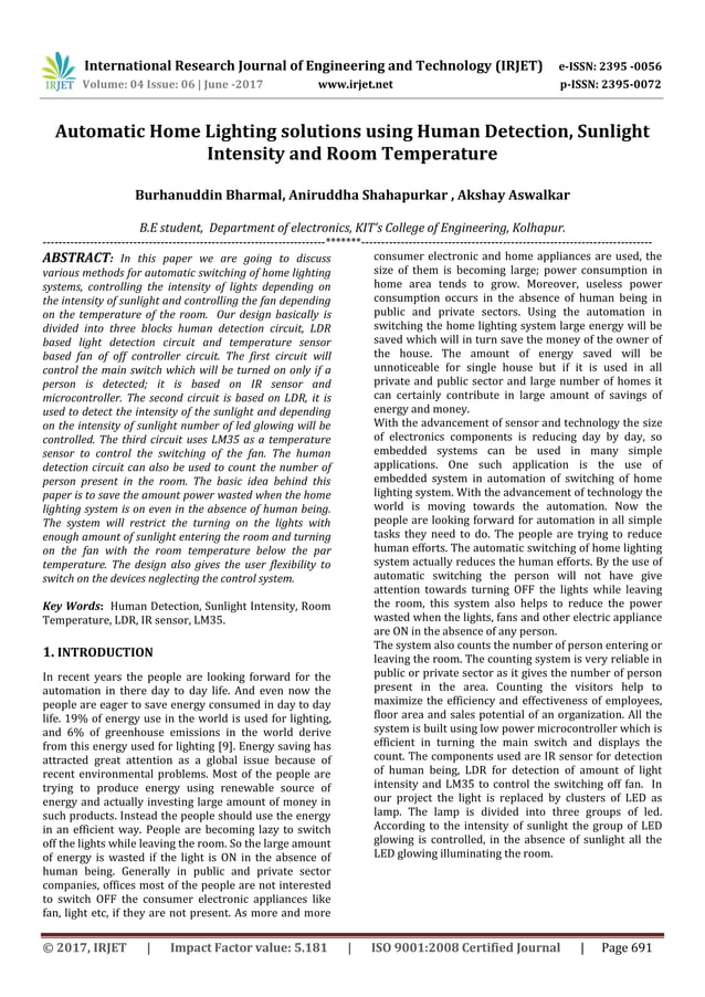 Automatic Home Lighting solutions using Human Detection, Sunlight ...