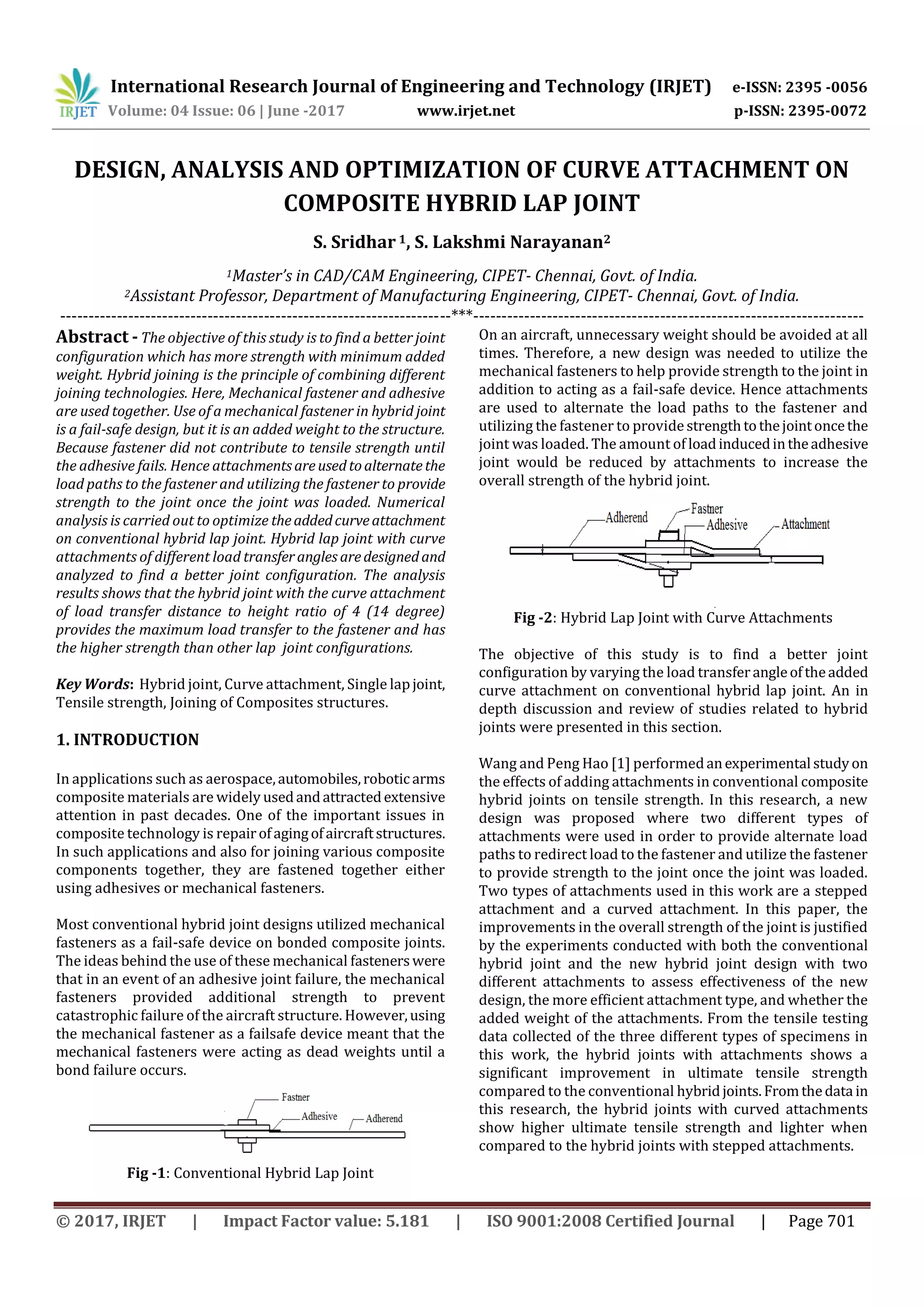 Design, Analysis and Optimization of Curve Attachment on Composite Hybrid Lap Joint | PDF ...