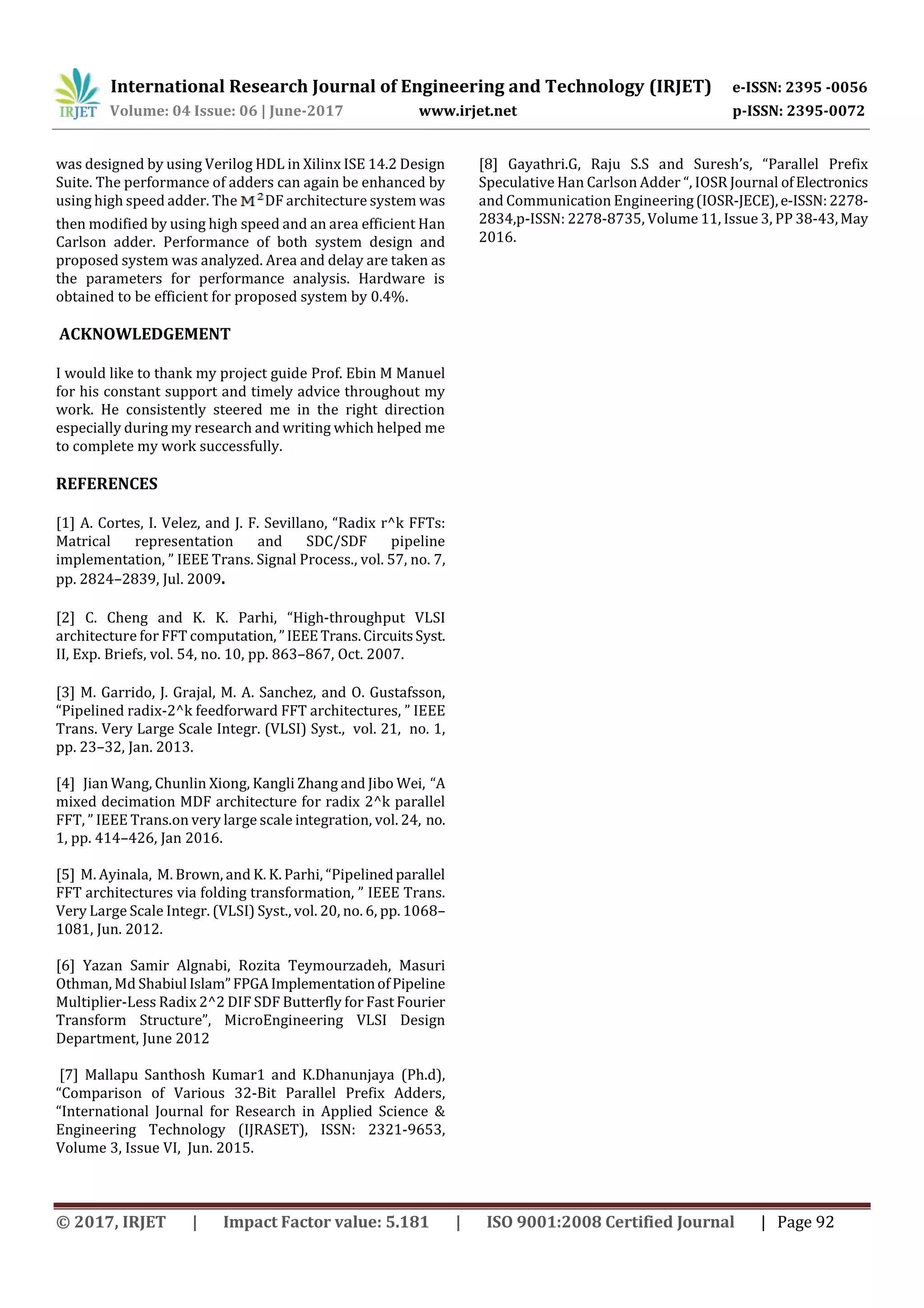 An Area Efficient Mixed Decimation MDF Architecture for Radix 22 Parallel FFT | PDF | Digital ...