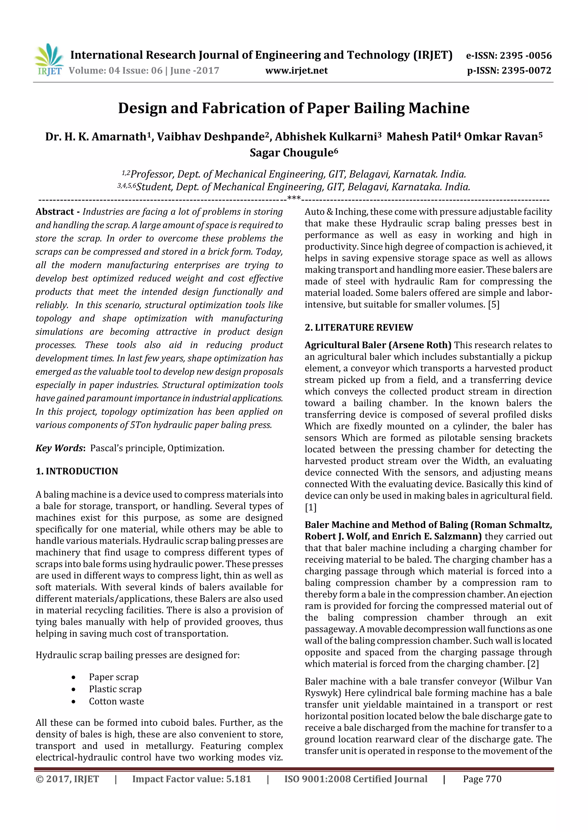 Design and Fabrication of Paper Bailing Machine | PDF