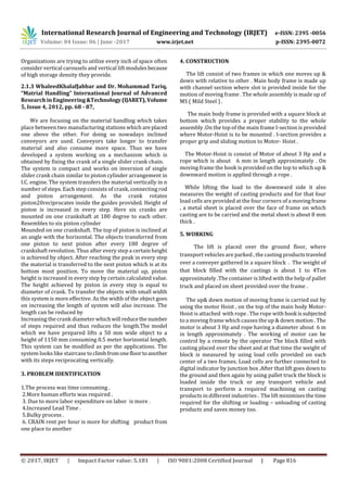 Design and Development of Vertical Material Handling Lift for Reduce ...