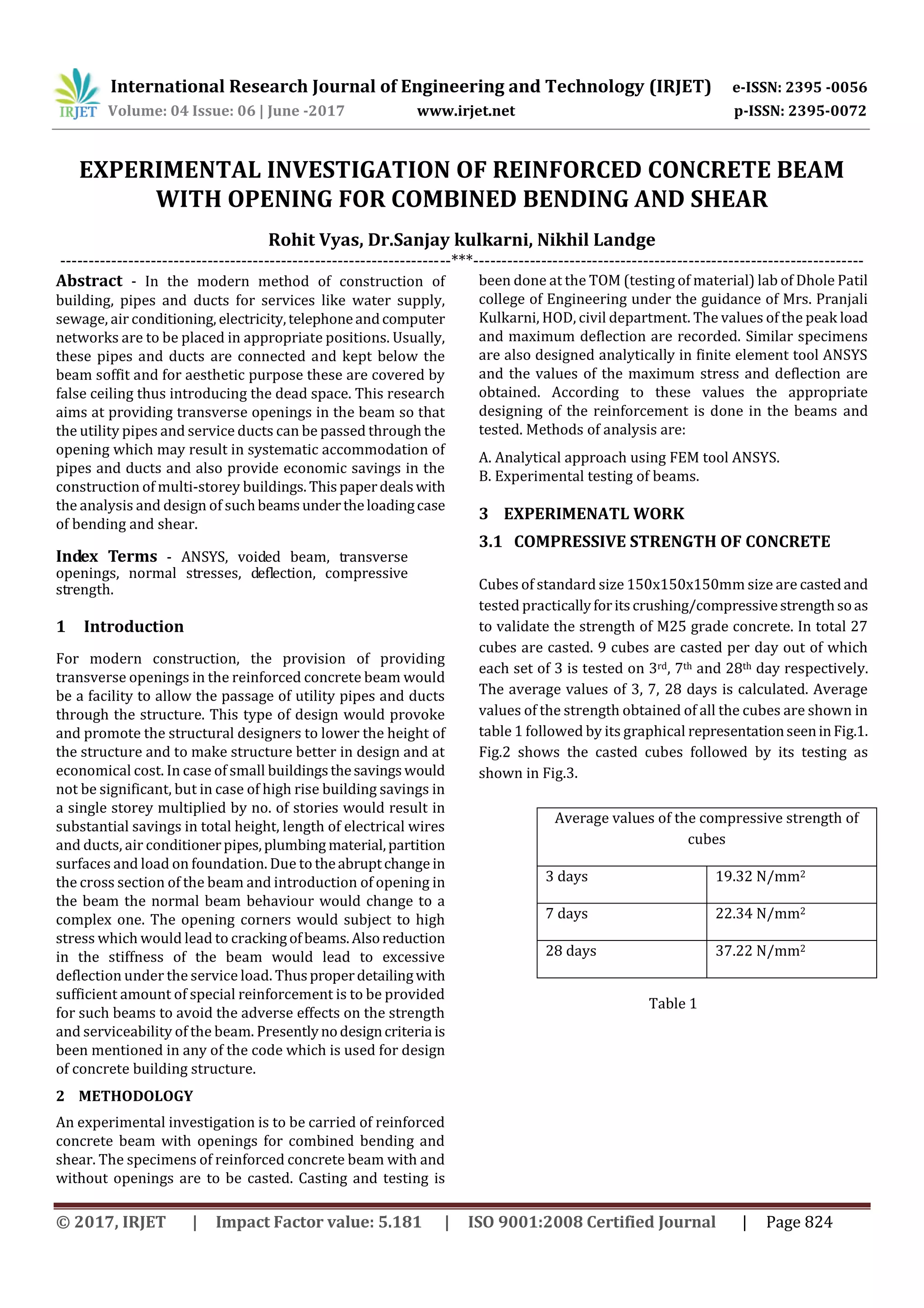 Experimental Investigation of Reinforced Concrete Beam with Opening for ...
