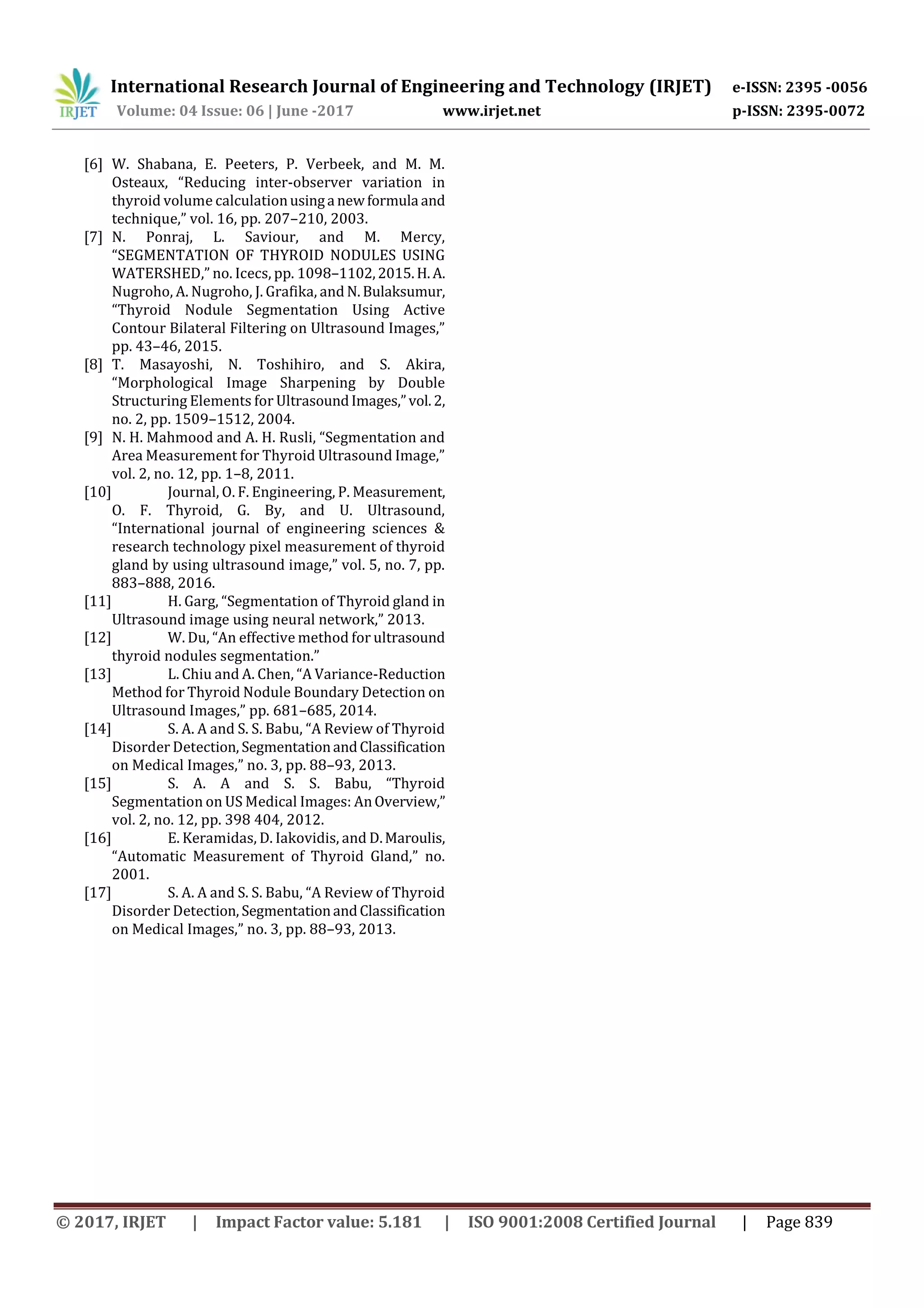 A Review Paper on Various Segmentation Methods used on Ultrasound Images for Thyroid Diagnosis | PDF