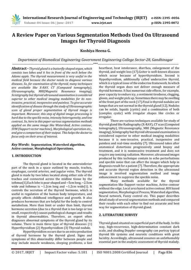 A Review Paper on Various Segmentation Methods used on Ultrasound Images for Thyroid Diagnosis ...
