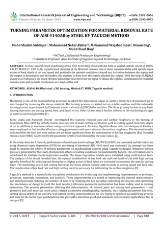 Turning Parameter Optimization for Material Removal Rate of AISI 4140 Alloy Steel by Taguchi ...