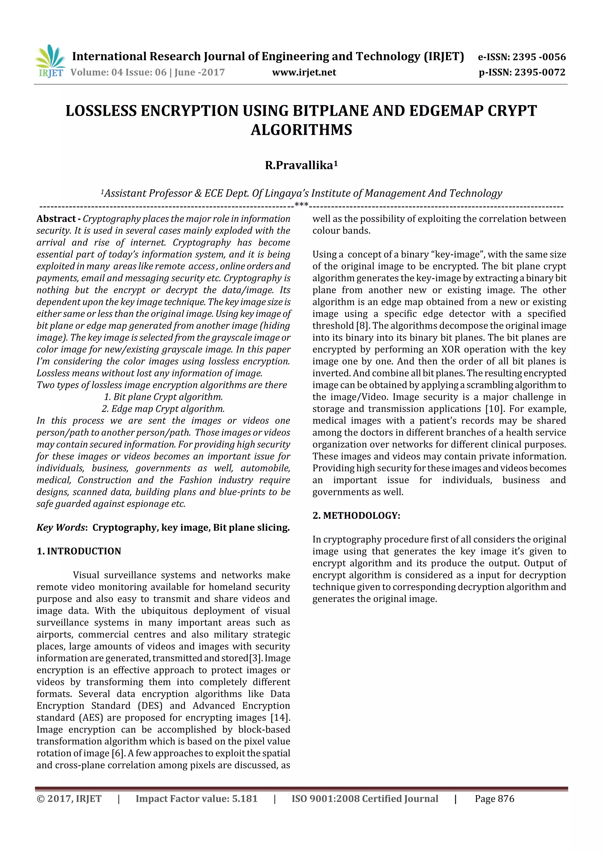Lossless Encryption Using Bitplane And Edgemap Crypt Algorithms Pdf Free Download