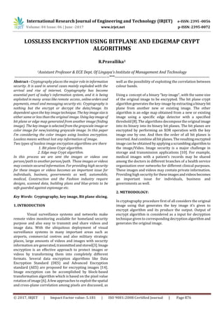 Lossless Encryption using BITPLANE and EDGEMAP Crypt Algorithms | PDF | Free Download