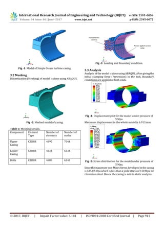 Contact Pressure Analysis of Steam Turbine Casing | PDF