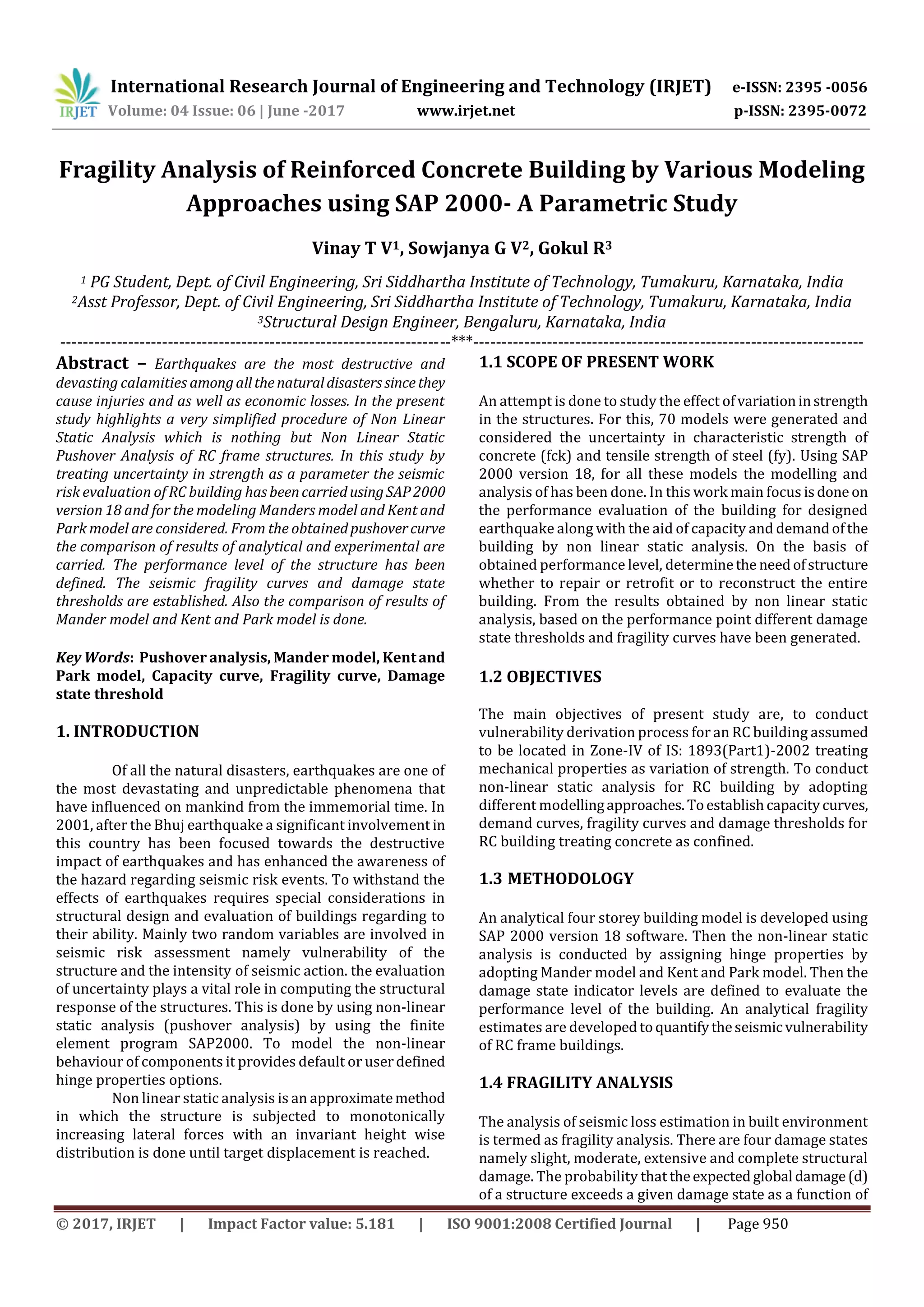 Fragility Analysis of Reinforced Concrete Building by Various Modeling Approaches Using SAP 2000 ...