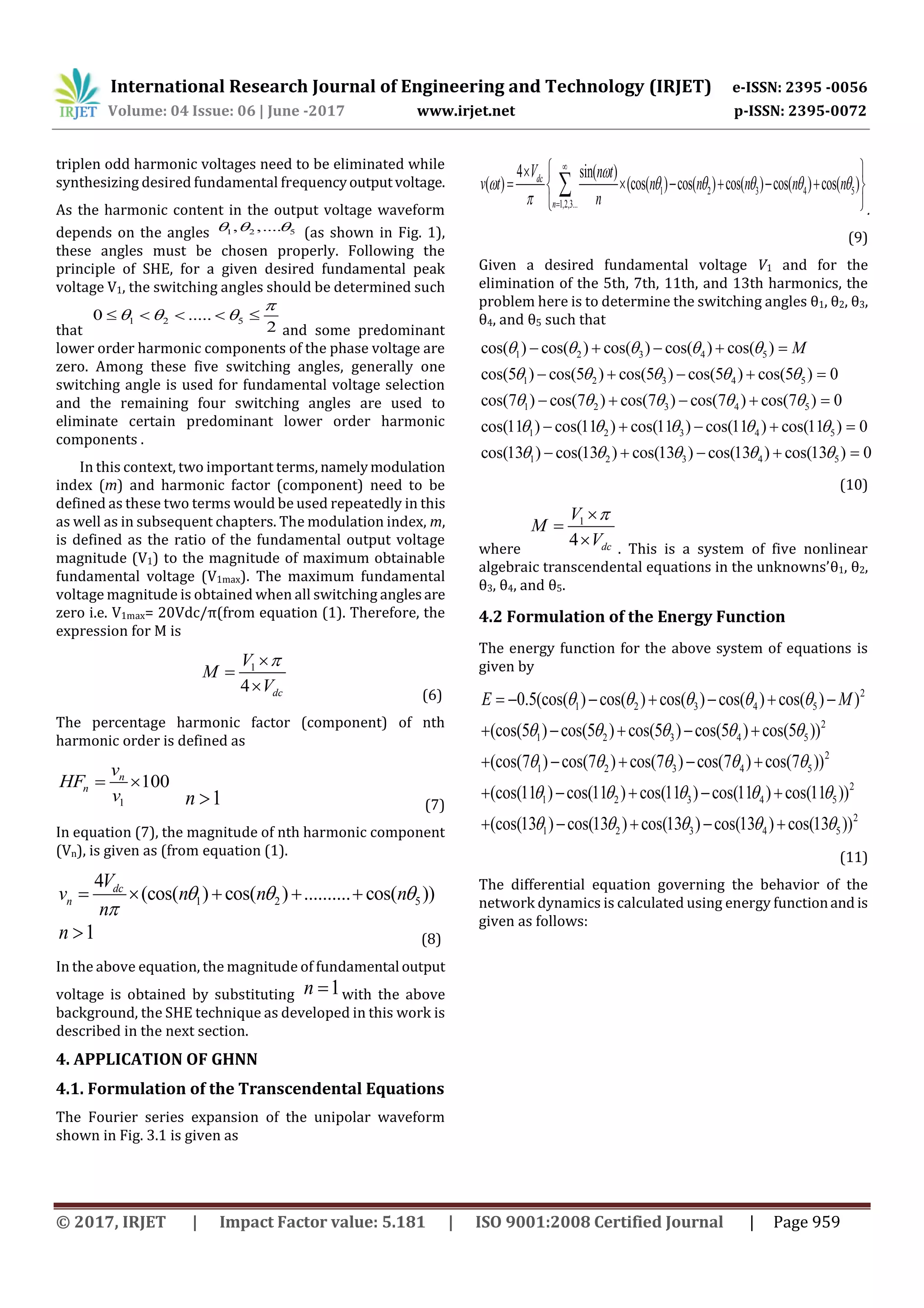 Selective Harmonic Elimination PWM using Generalized Hopfield Neural Network for Multilevel ...