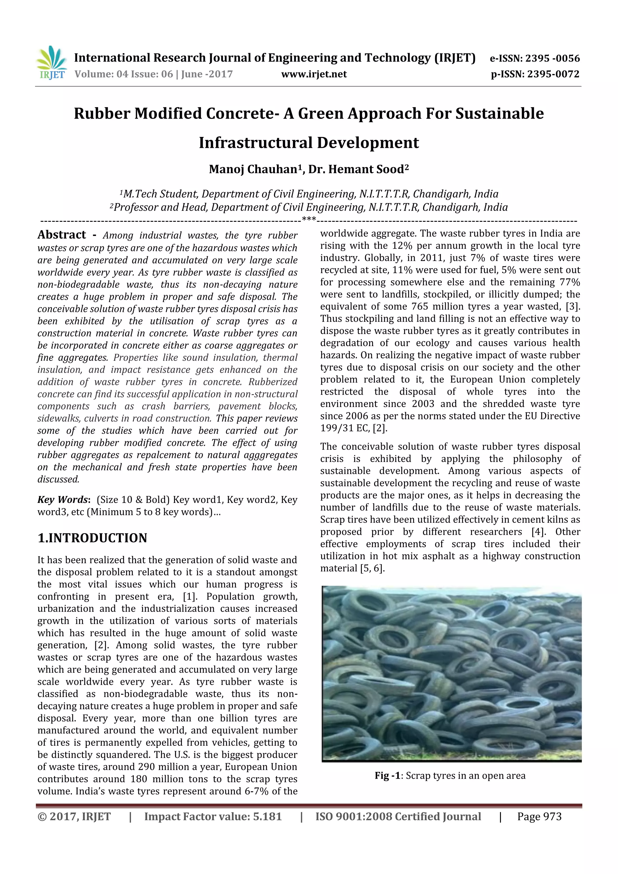 Rubber Modified Concrete- A Green Approach for Sustainable ...