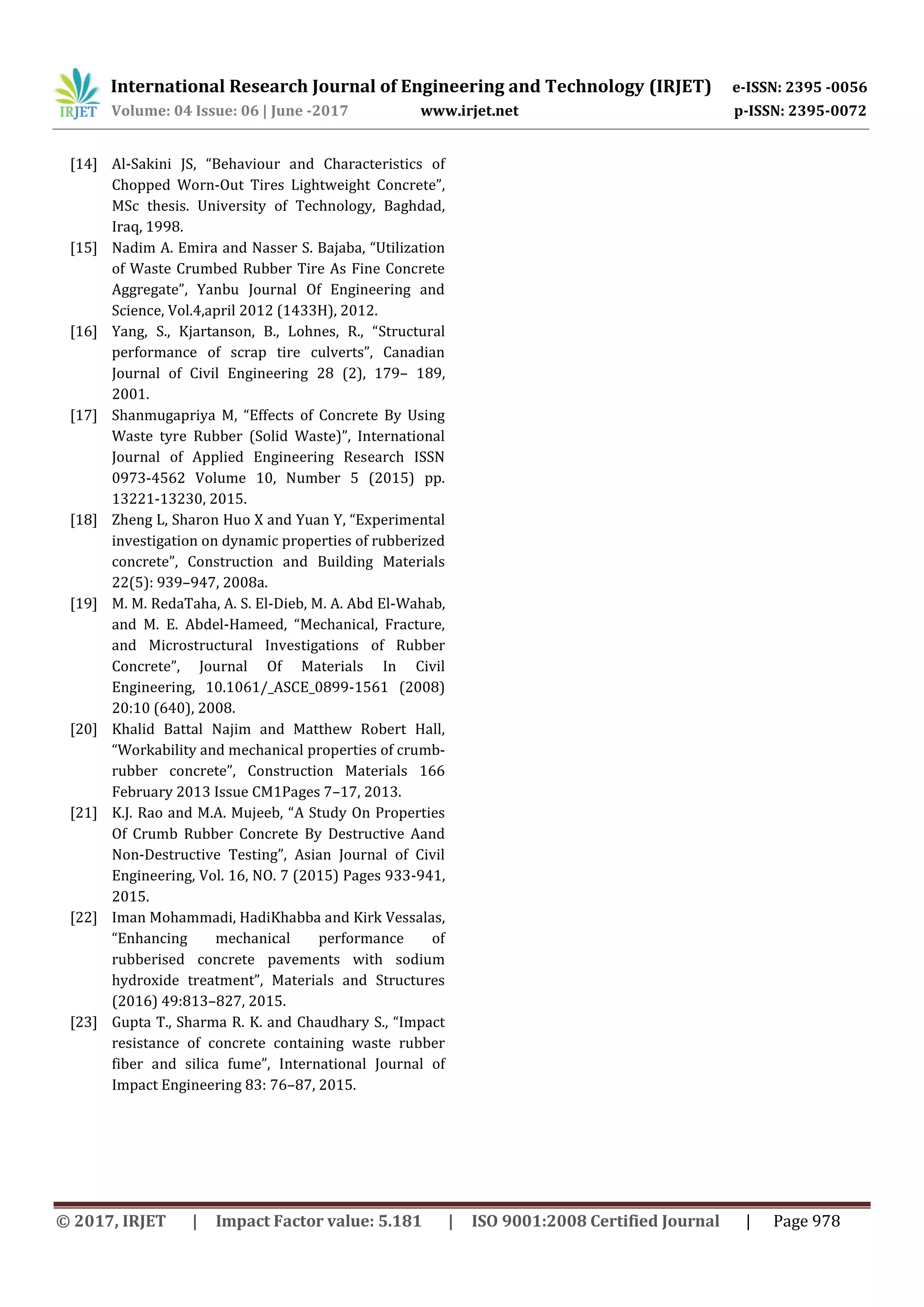 Rubber Modified Concrete- A Green Approach for Sustainable ...