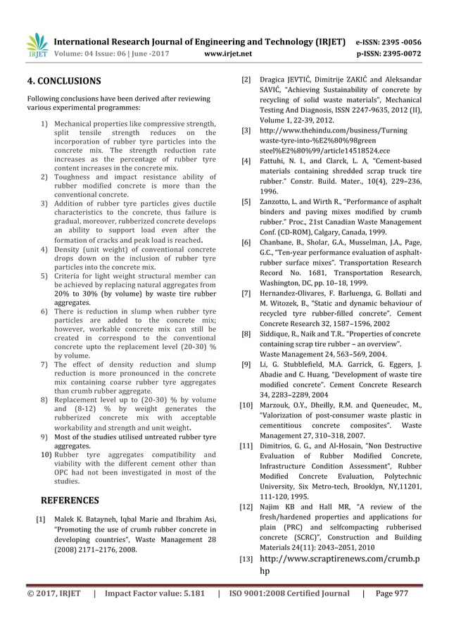 Rubber Modified Concrete- A Green Approach for Sustainable ...
