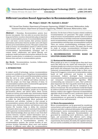Different Location based Approaches in Recommendation Systems | PDF