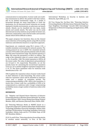 Channel Aware Detection of Forwarding Attacks in WSN with Malicious Node Detection Based on Co ...