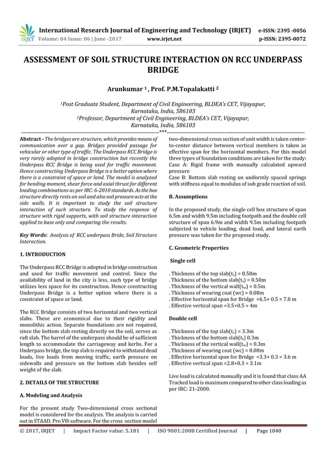 Assessment of Soil Structure Interaction on RCC Underpass Bridge | PDF
