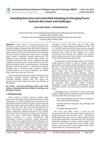 Islanding Detection and Controlled Islanding in Emerging Power Systems Key Issues and Challenges ...