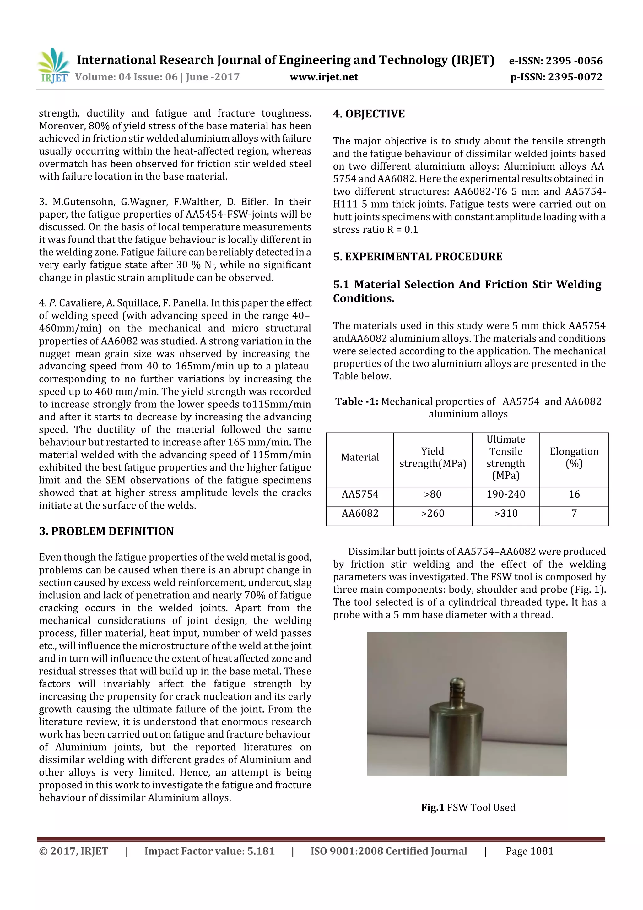 Study and Analysis of the Fatigue Behaviour of Friction Stir Butt Welded Dissimilar Aluminium ...