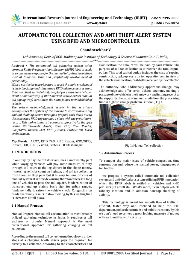 Automatic Toll Collection and Anti-theft Alert System Using RFID and Microcontroller | PDF