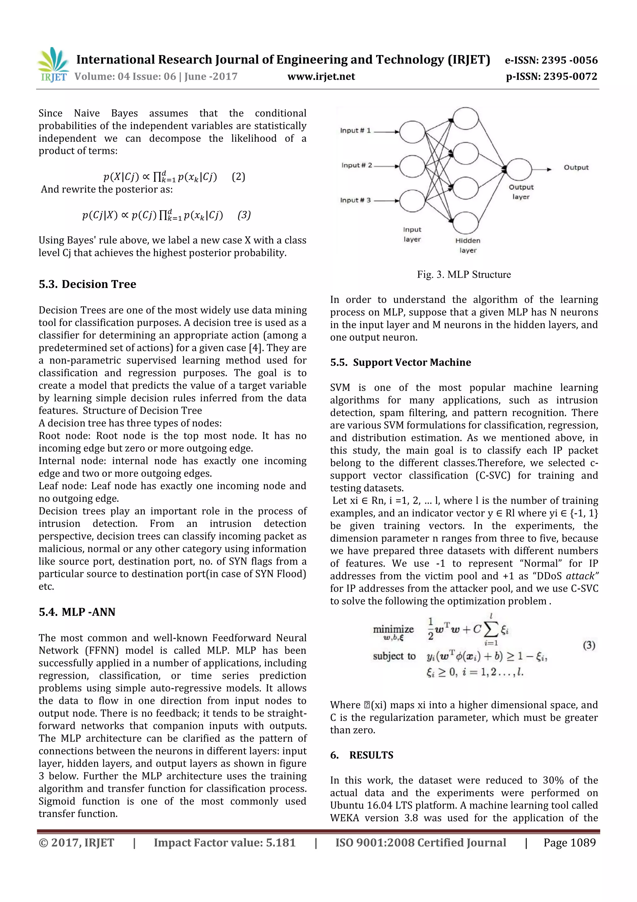 Machine Learning Techniques Used For The Detection And Analysis Of Modern Types Of Ddos Attacks