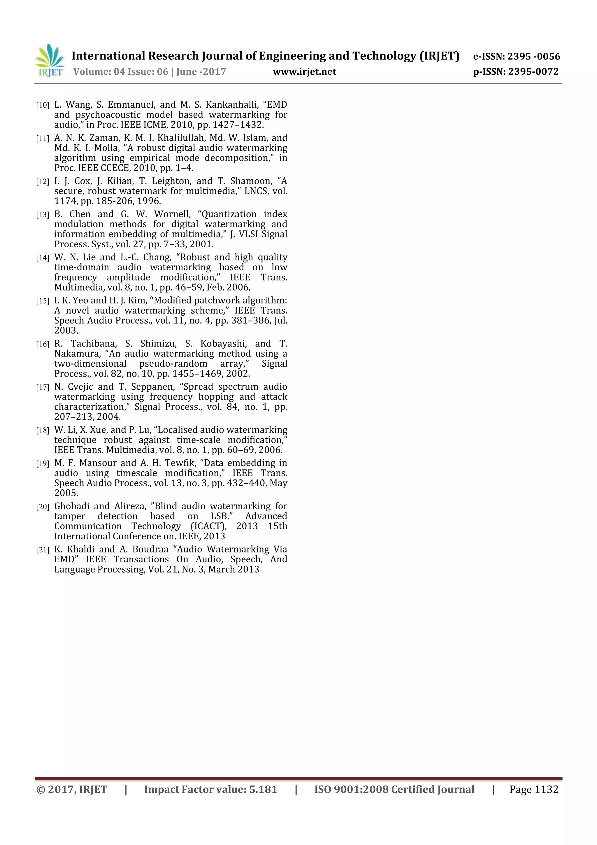 Audio Watermarking using Empirical Mode Decomposition | PDF
