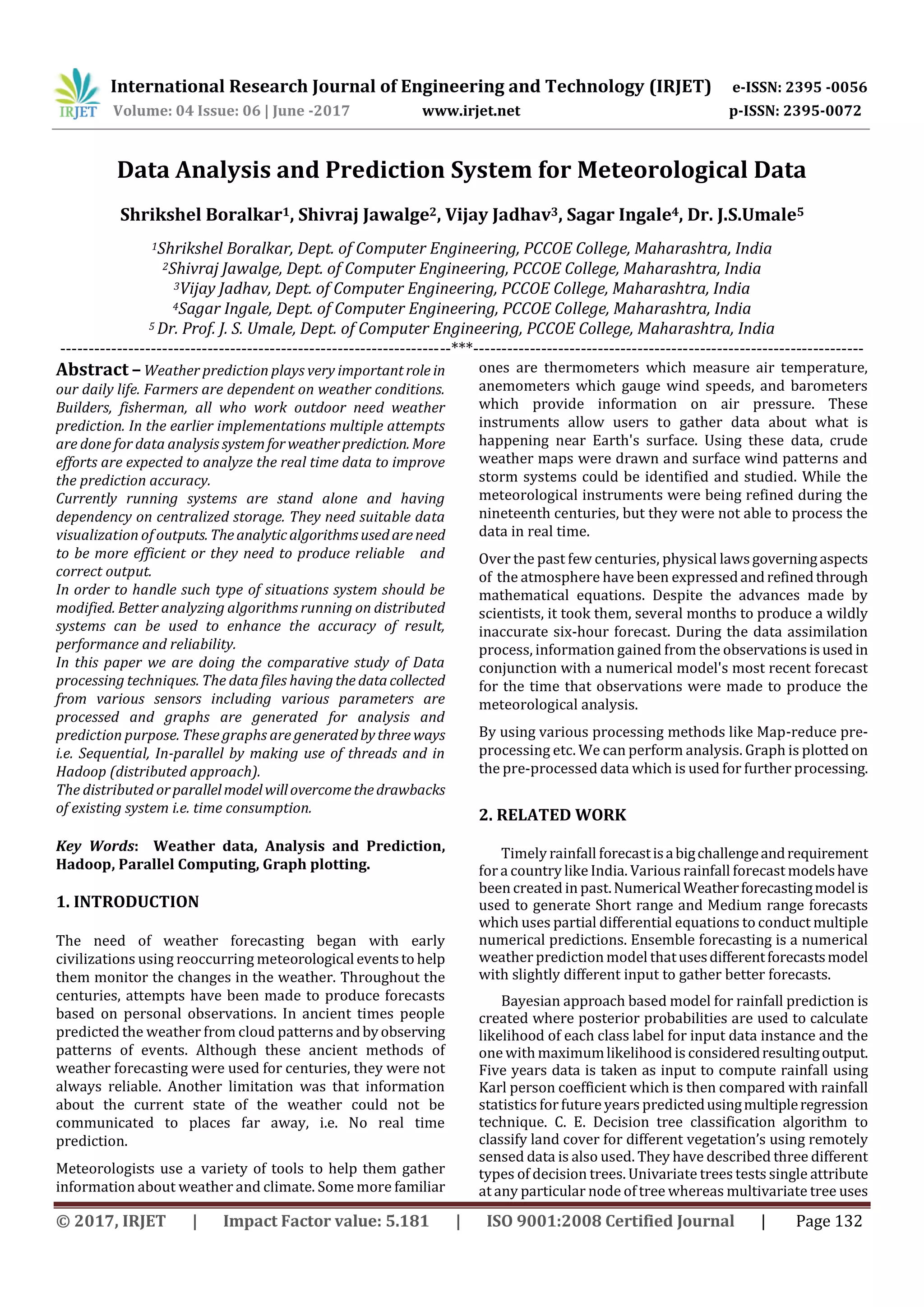 Data Analysis and Prediction System for Meteorological Data | PDF