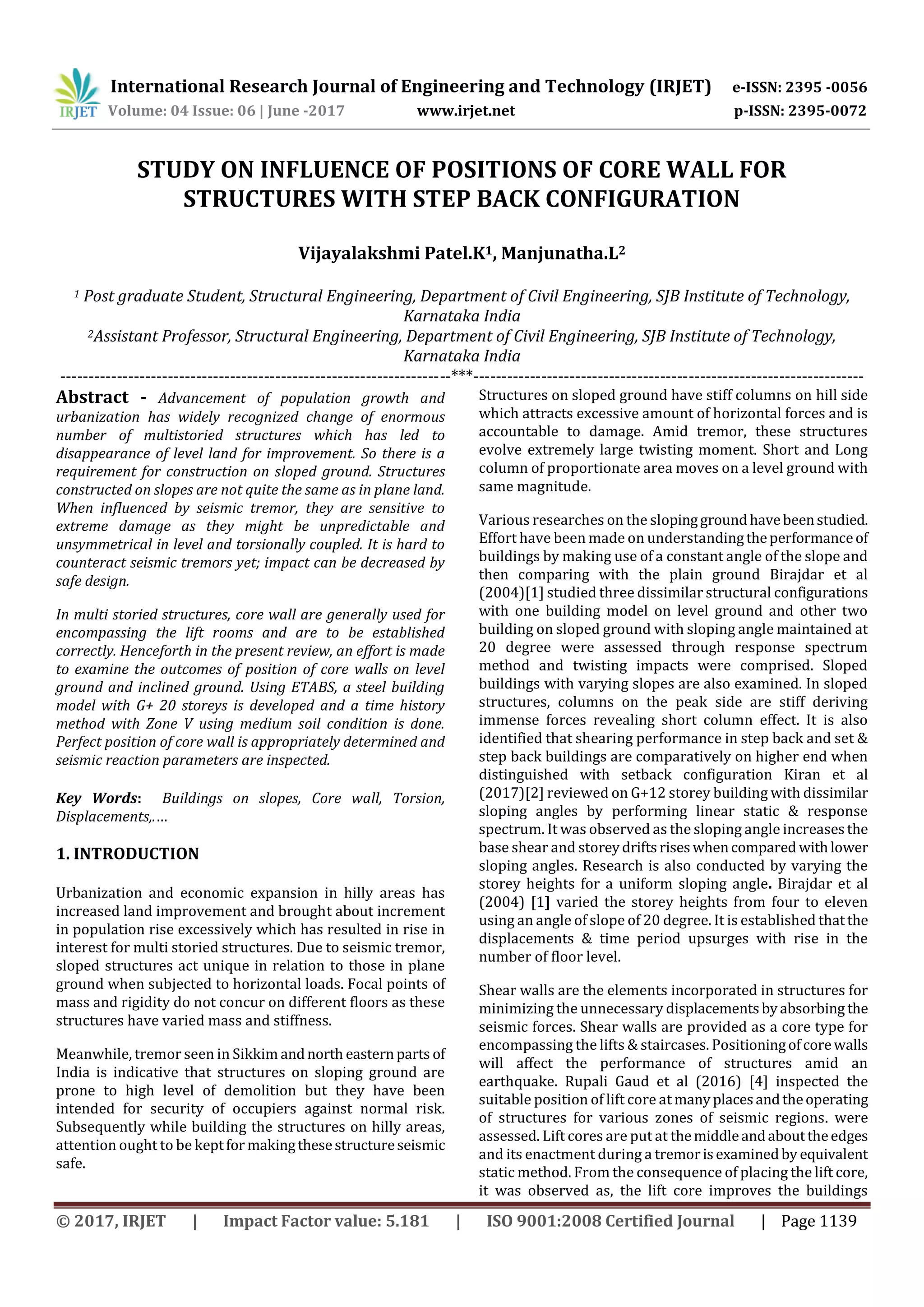 Study on Influence of Positions of Core Wall for Structures with Step Back Configuration | PDF