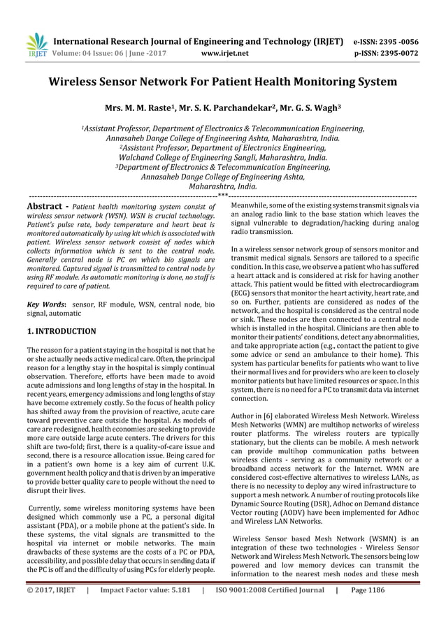 Wireless Sensor Network for Patient Health Monitoring System | PDF