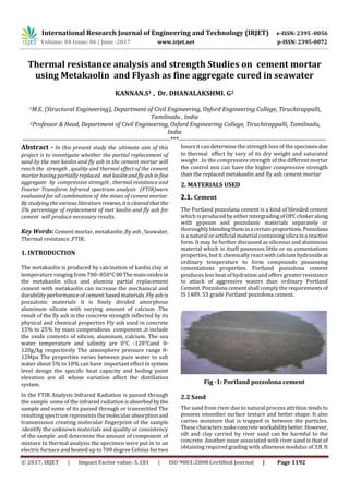 Thermal Resistance Analysis and Strength Studies on Cement Mortar using Metakaolin and Flyash as ...