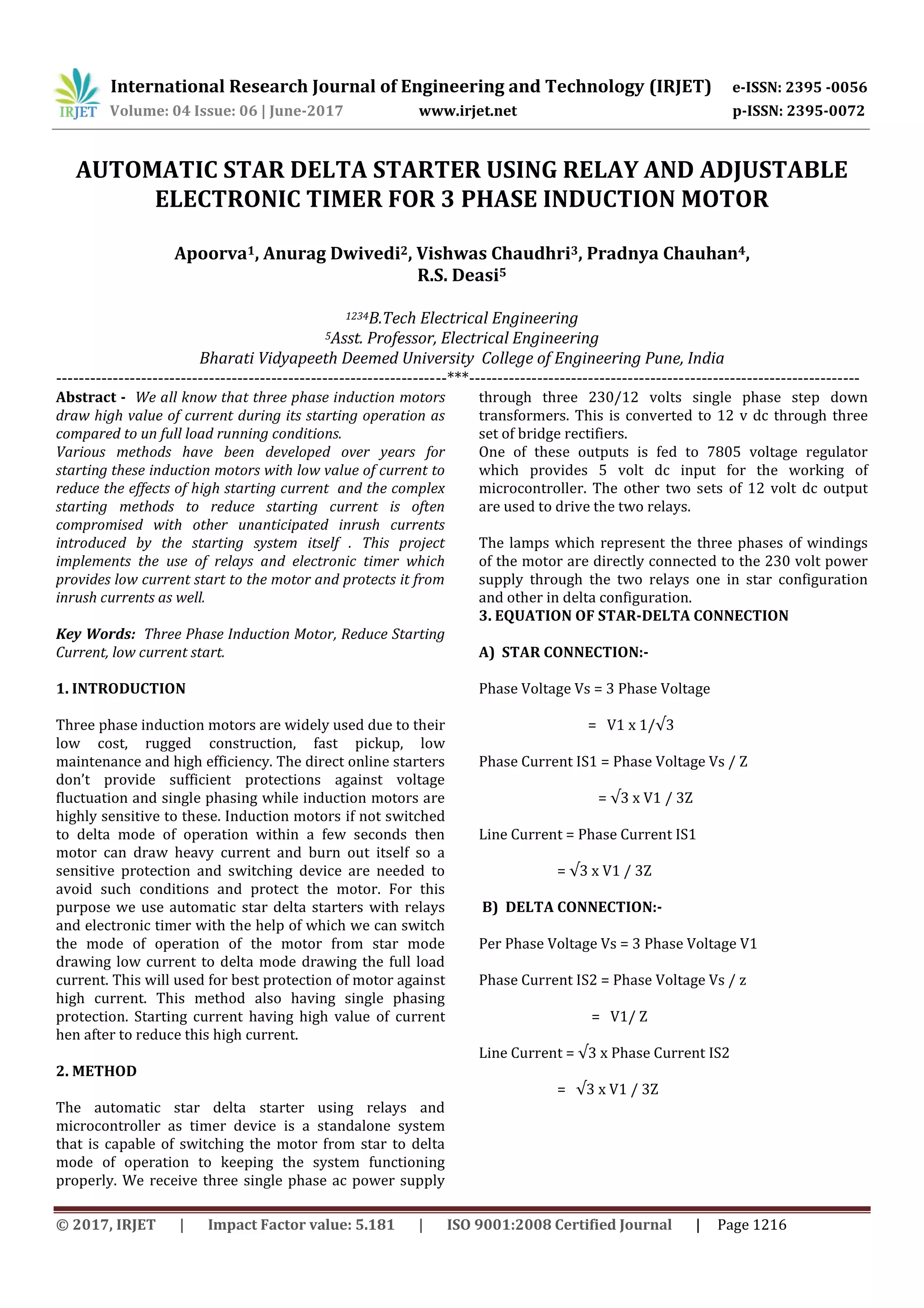 Automatic Star Delta Starter using Relay and Adjustable Electronic ...