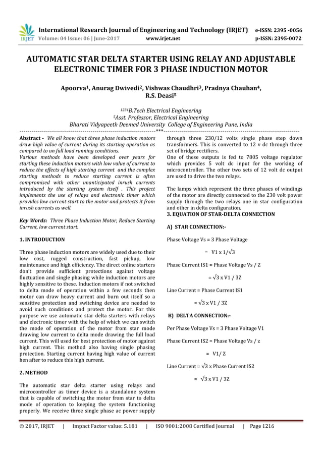 Automatic Star Delta Starter using Relay and Adjustable Electronic ...