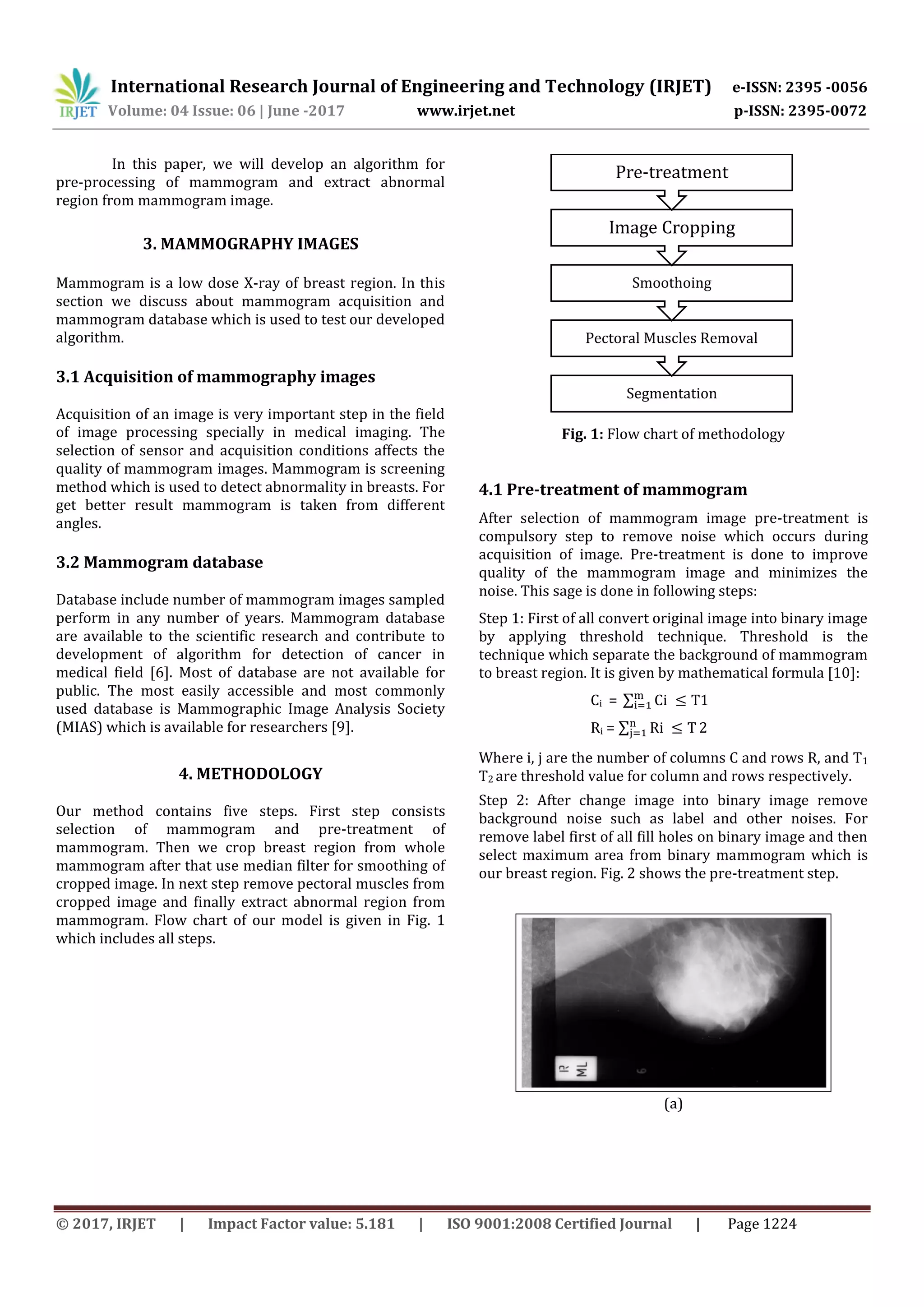 Pre-treatment and Segmentation of Digital Mammogram | PDF