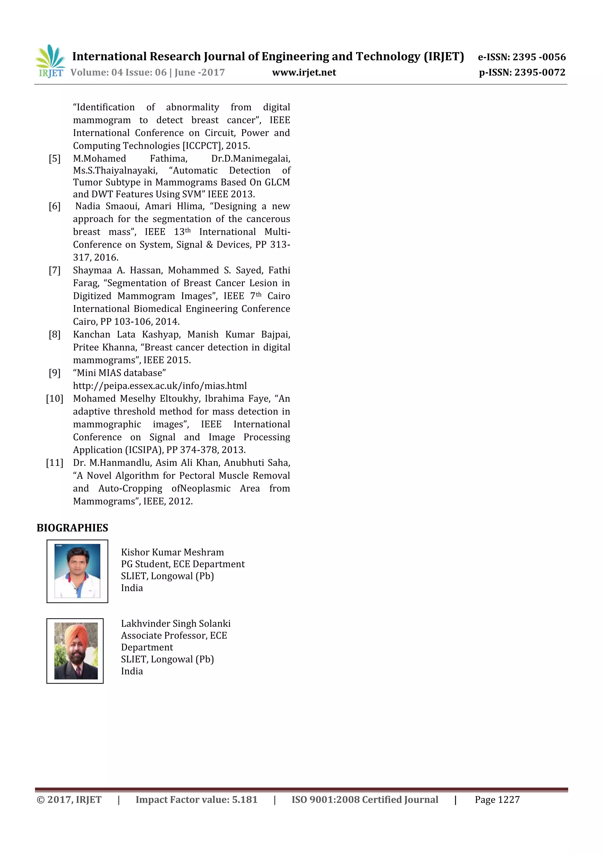 Pre Treatment And Segmentation Of Digital Mammogram Pdf