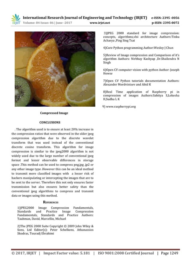 Image Compression using a Raspberry Pi | PDF