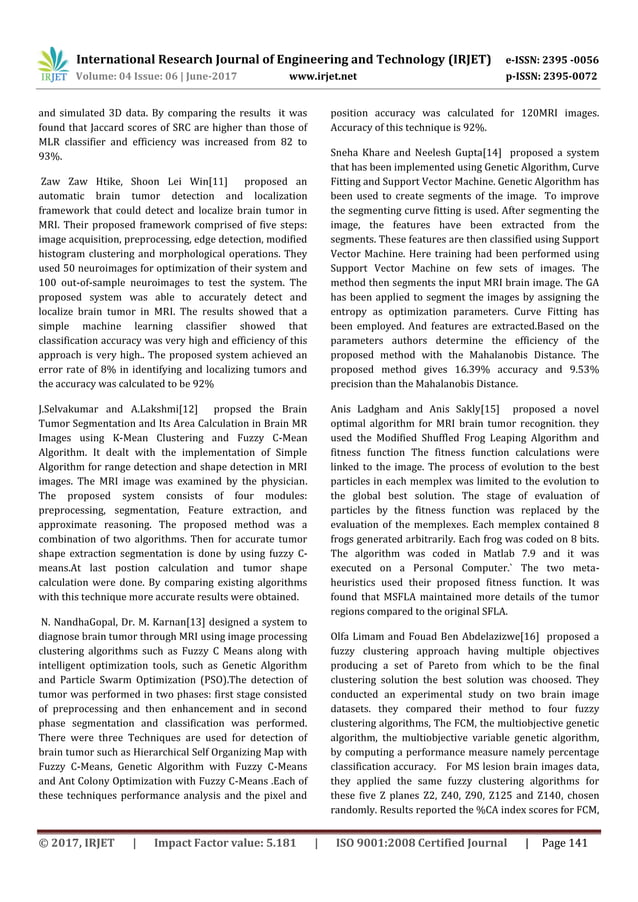 Optimizing Problem Of Brain Tumor Detection Using Image Processing Pdf