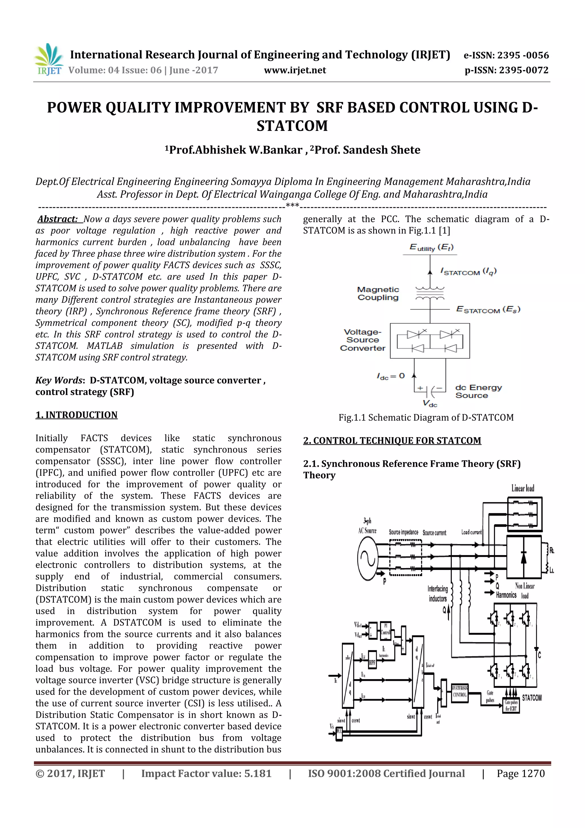 Power Quality Improvement by SRF Based Control using D-STATCOM | PDF