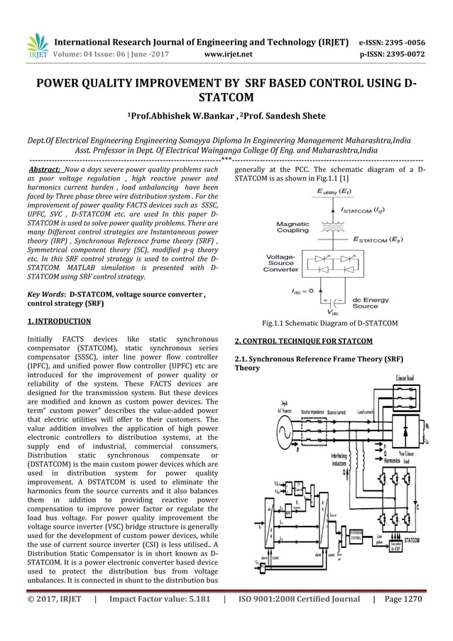 Power Quality Improvement by SRF Based Control using D-STATCOM | PDF