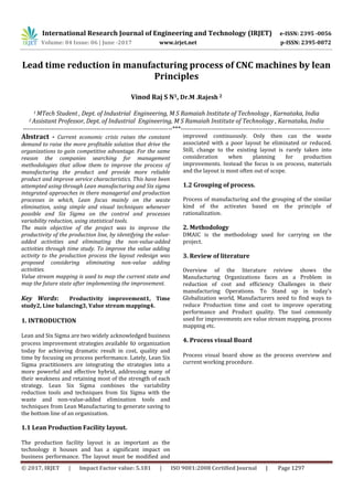 Lead Time Reduction in Manufacturing Process of CNC Machines by Lean ...