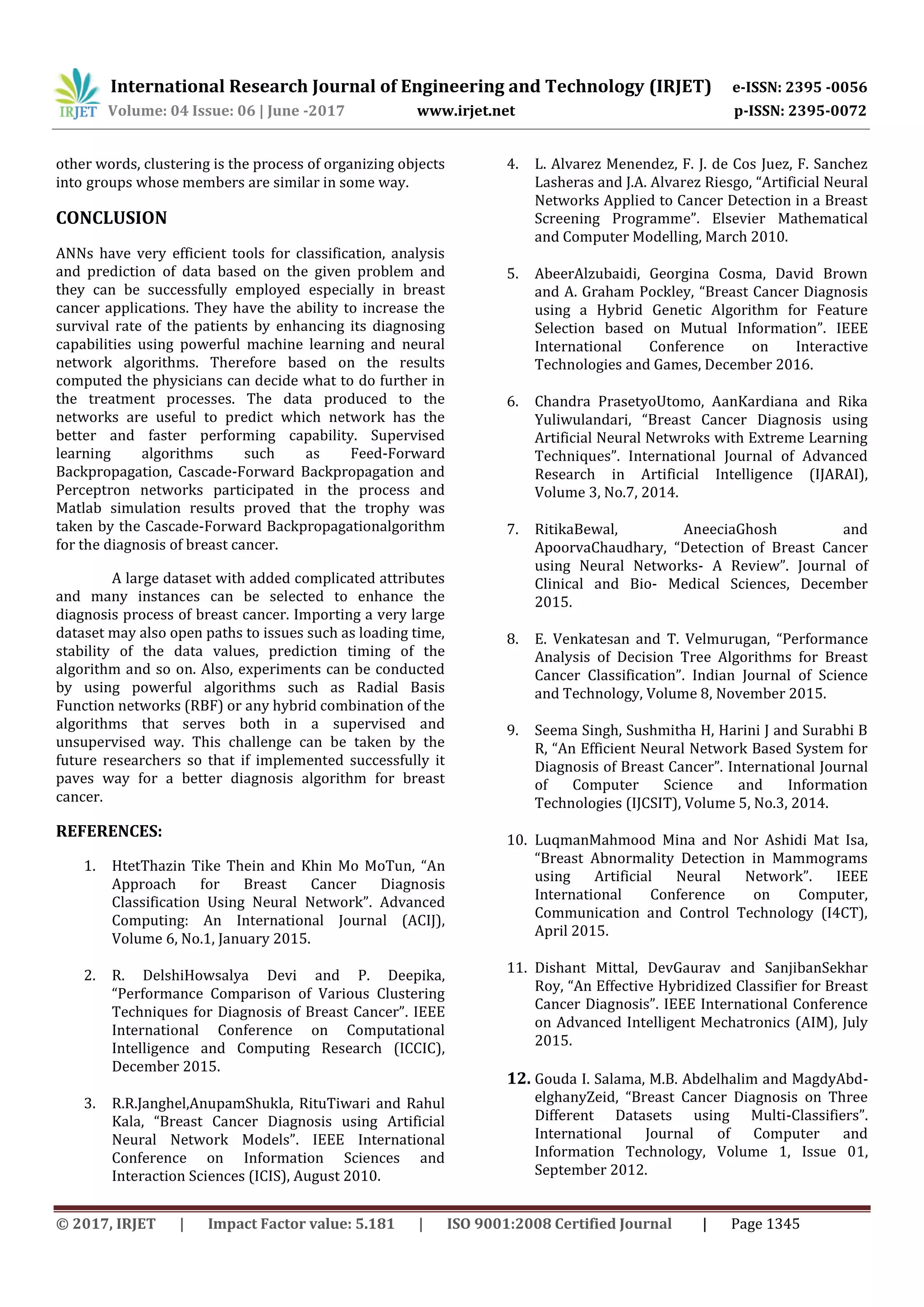 Performance Evaluation Using Supervised Learning Algorithms For Breast