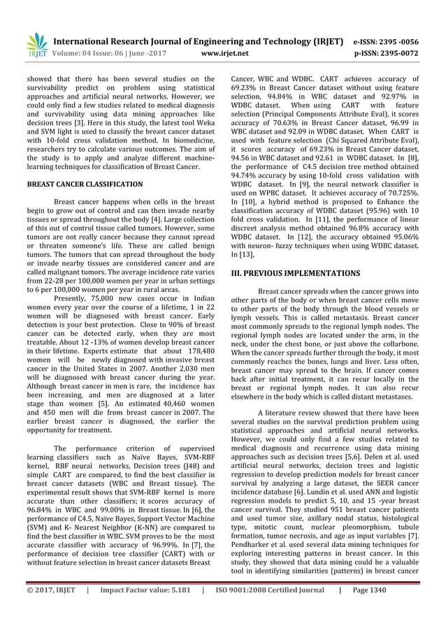 Performance Evaluation Using Supervised Learning Algorithms For Breast Cancer Diagnosis Pdf