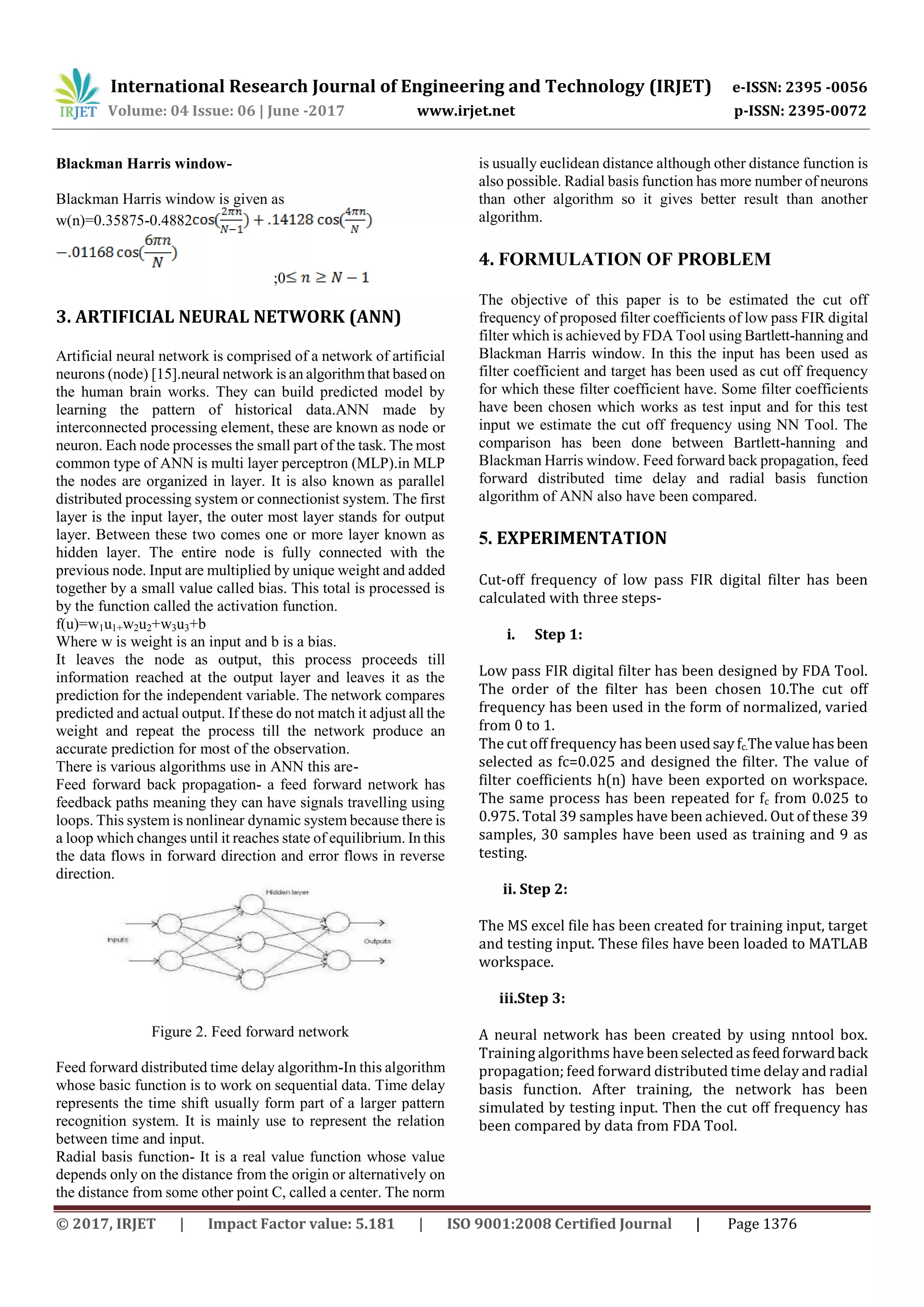 Design Low Pass FIR Digital Filter for Cut off Frequency Calculation Using Artificial Neural ...