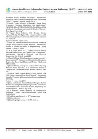 Design Low Pass FIR Digital Filter for Cut off Frequency Calculation Using Artificial Neural ...