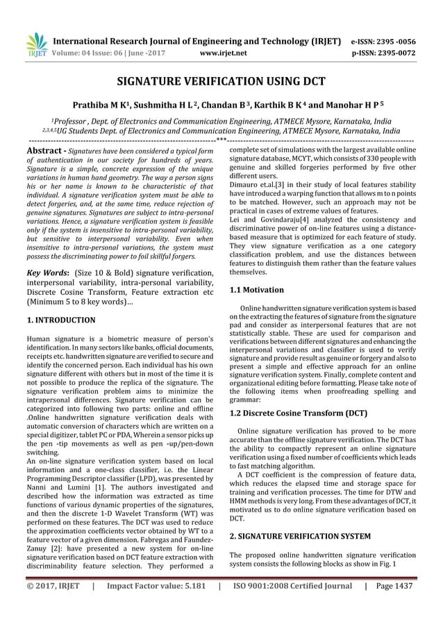 Signature Verification using DCT | PDF
