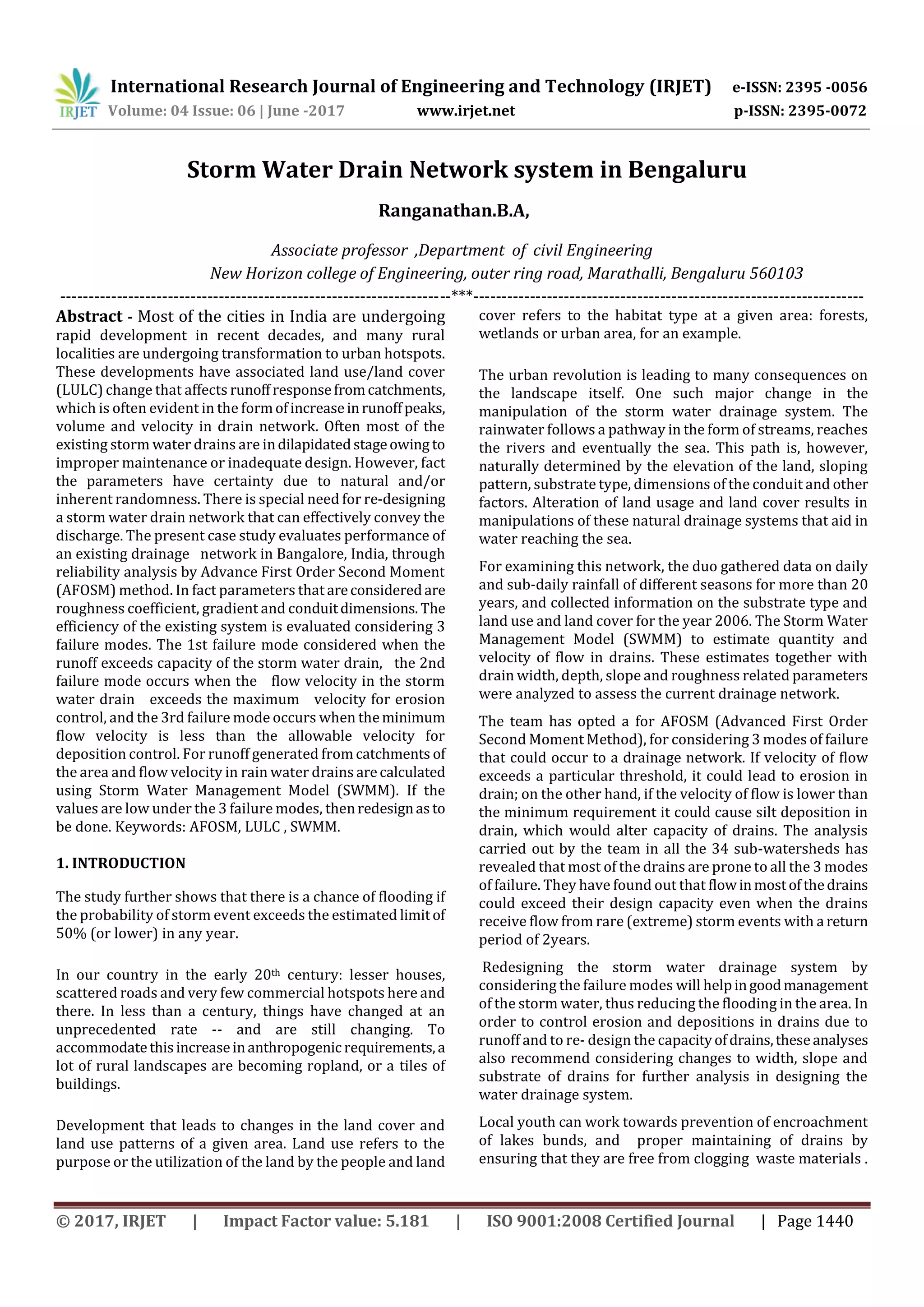 Storm Water Drain Network System in Bengaluru | PDF