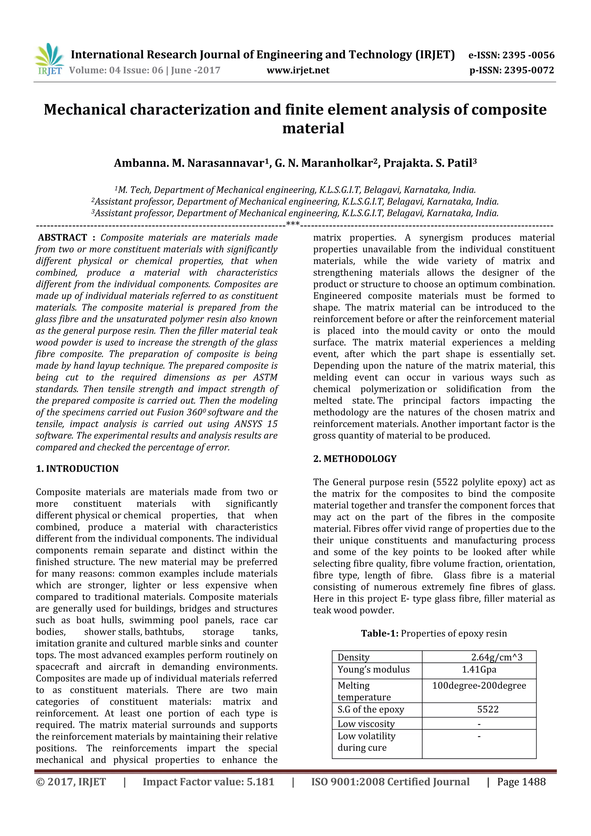 Mechanical characterization and finite element analysis of composite material | PDF ...
